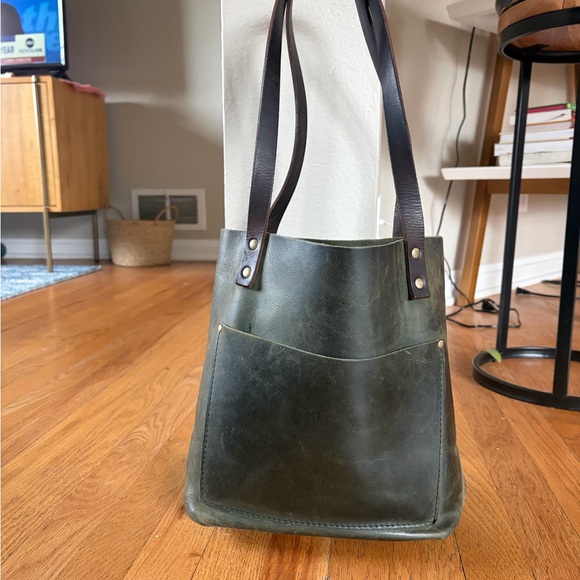 Portland Leather | Bags | Portland Leather Distressed Green Tote With ...